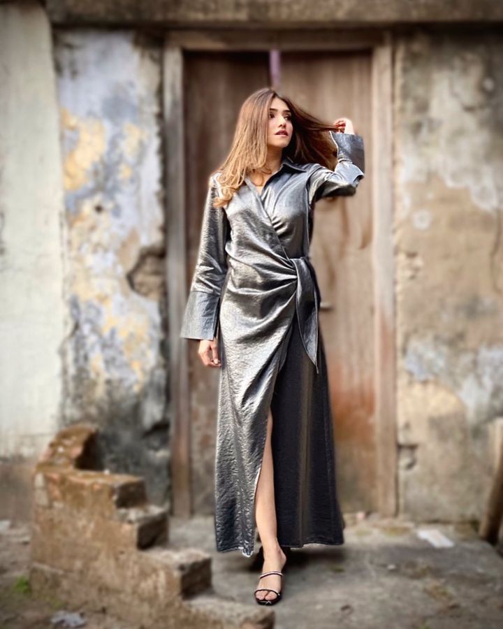 Knot style button up Satin dress – Dachi Earth